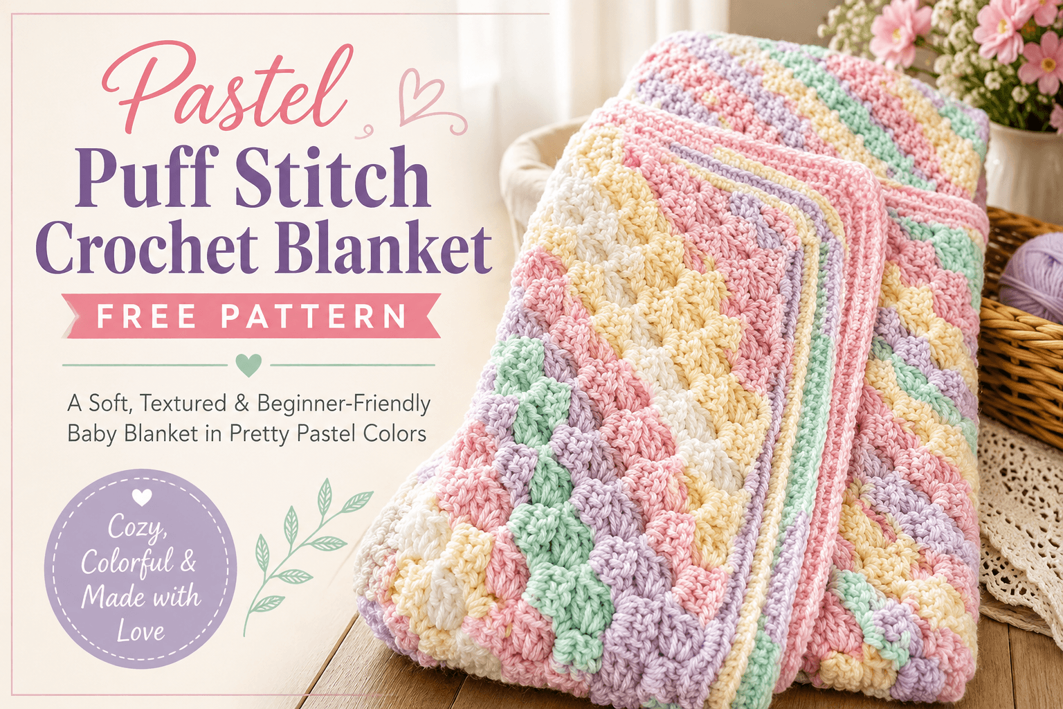 Pastel Puff Stitch Crochet Blanket Pattern – A Soft and Textured Baby ...